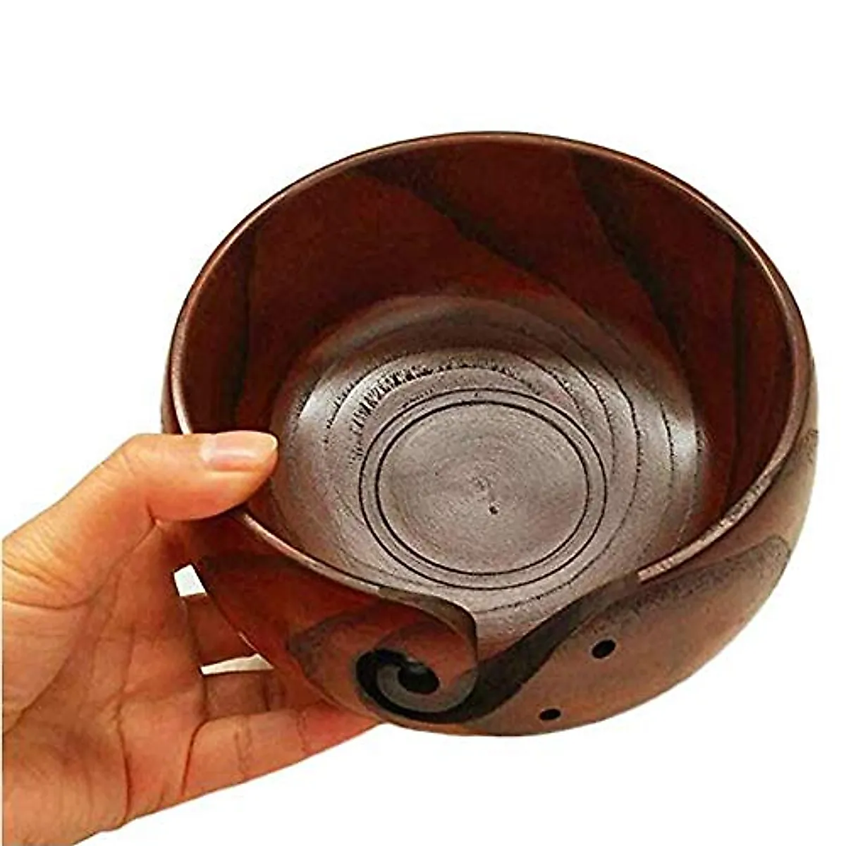 LNKA Wooden Yarn Bowl for Knitting Crocheting in Velvet Bag – Handcrafted 7x3 inch Skein Holder to Keep Yarn Clean Wiht 12 Wooden Crochet Hooks (Size L:8.7"X3")
