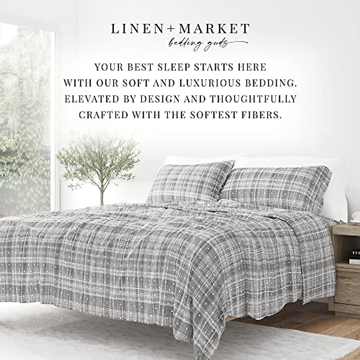 ienjoy Home 4 Piece Polkadot Patterned Home Collection Premium Ultra Soft Bed Sheet Set, Queen, Gray