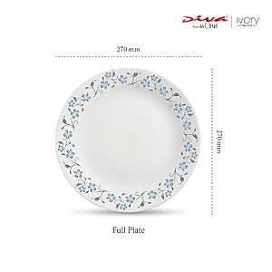 La Opala Diva, Ivory Collection, Opal Glass Full Plate Set 11" 6 pcs, Grace Blue, White, Standard