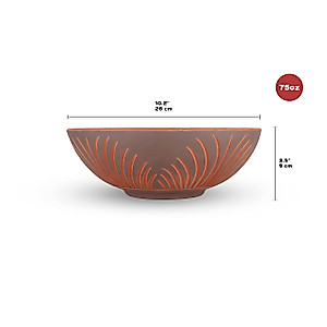 Handmade 10-inch Decorative Rustic Terracotta Bowl: Unique Gift! Ideal for Serving Fruit, Salad, Snacks, and Decorating. Leaf-Blue