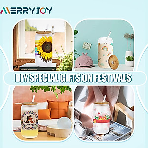 MerryJoy 4 PACK Sublimation Glass Blanks With Bamboo Lid,16 OZ Frosted Glass Cups With Lids And Straws,Sublimation Glass Can,Sublimation Glass Blanks For Iced Coffee,Juice,Soda,Drinks,Beer