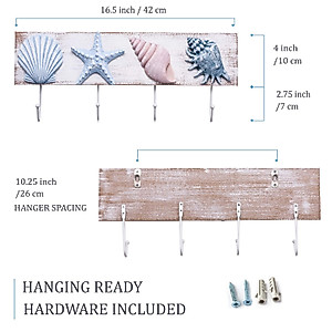 TideAndTales Beach Bathroom Decor 3D Seashell Wall Hooks Towel Rack for Coastal Bathroom, Bedroom or Kitchen - Shells and Starfish Beach Decorations for Home - Ocean Theme Beach House Decor