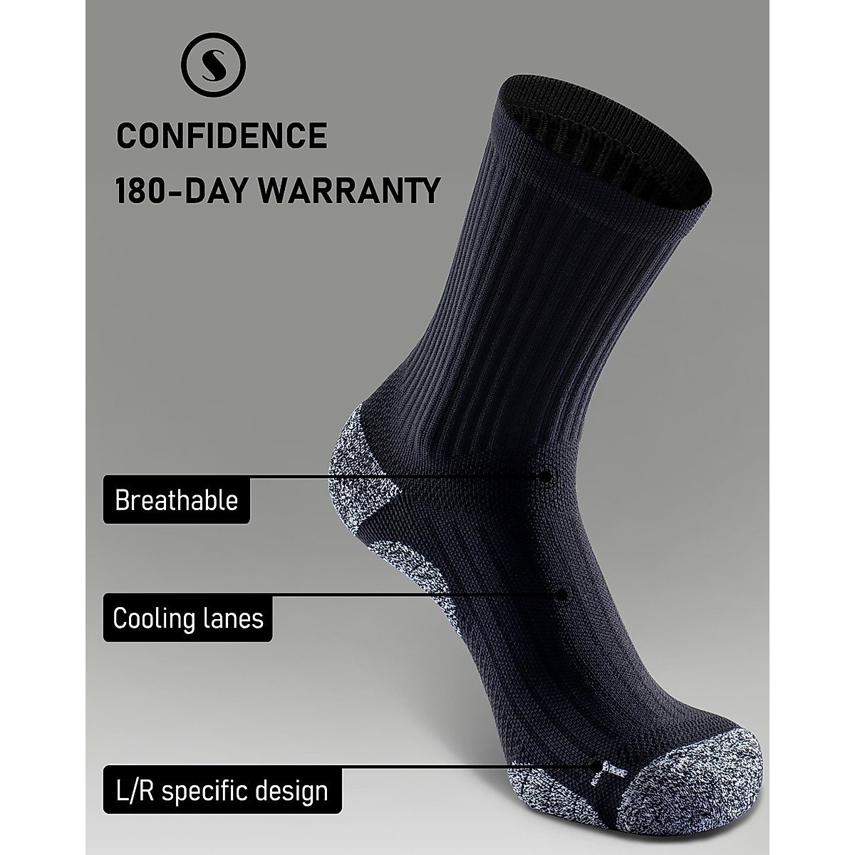 SITOISBE Cushioned Compression Unisex Mid-crew Socks 4-Pack, Large, Black