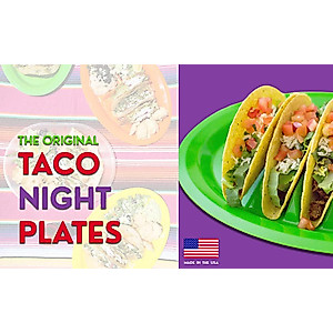Jarratt Industries Fiesta Taco Serving Plastic Plates Set, Serving Trays with Stand Up Holder for Soft and Hard Shell Tacos, Use for Taco Nights and Bar, Microwave Safe, Set of 4