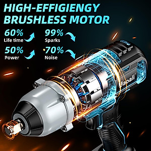 Uaoaii Cordless Impact Wrench 800Nm(590ft-lbs), 1/2 Battery Impact Gun Power Wrench w/ 2x 4.0Ah Batteries & Fast Charger, Sockets, Storage Tool Box & Variable Speeds for Car Tire Mower, IW700