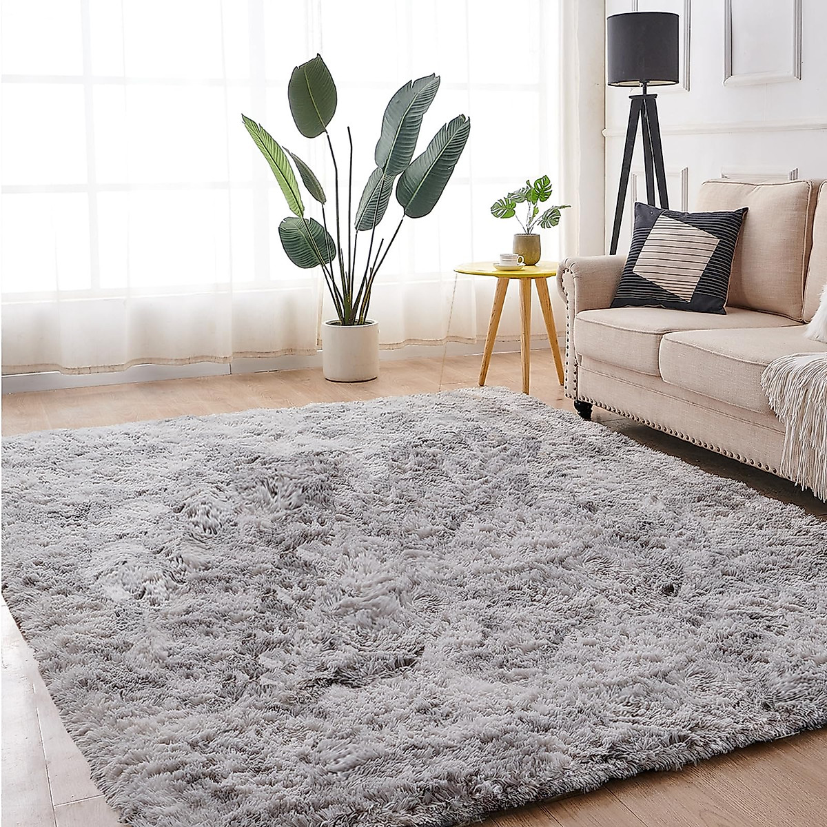 Floralux Fluffy Rugs for Bedroom Living Room,3x5 Feet Plush Shag Area Rug for Nursery Kids Room,Light Grey Tie dye Non Slip Fuzzy Shaggy Soft Room Carpets for Girls Boys Playroom