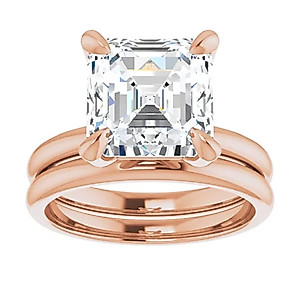 Solid Gold Engagement Ring Set for Women, Handmade 4.25 Carats Asscher Cut Moissanite Solitaire Ring Set Diamond Wedding Bridal Ring Anniversary Propose Gifts Her, 10K/14K/18K, 925 Silver