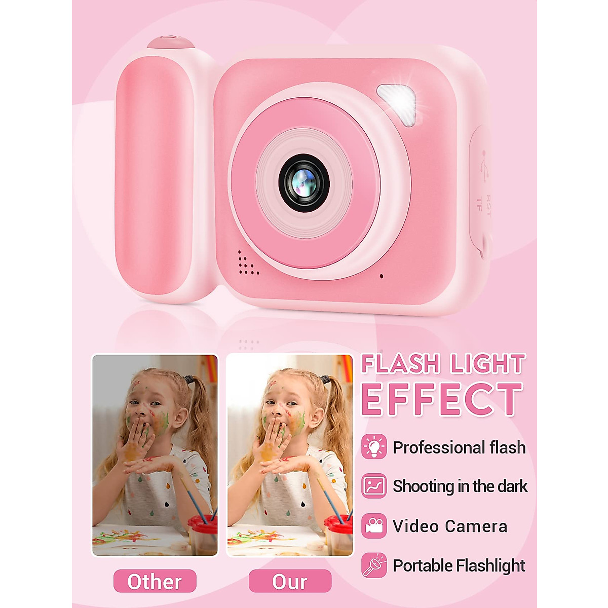 omzer Kids Camera 1080P Selfie Mini Camera, HD Digital Video Camera for Toddlers, Video Recorder Toys for Kids, Christmas Birthday Gifts for Age 3 4 5 6 7 8 9 10 Year Old Girls Boys with 32G SD Card