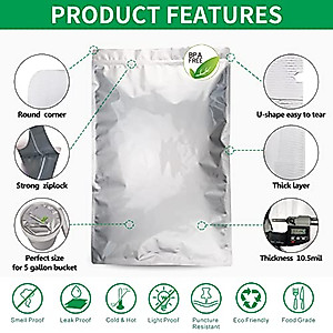 5 Gallon Mylar Bags with Oxygen Absorbers for Food Storage (20 Pack) Big Mylar Bags for Food Storage with 25 Single Sealed 2500CC Oxygen Absorbers & Labels Total 10.5 Mil Zipper Pouches SENDGREEN…