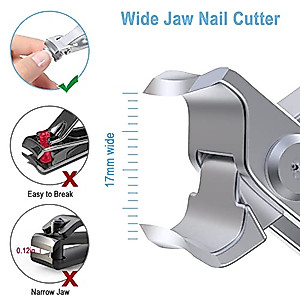 GLAMFIELDS Nail Clippers, 17mm Wide Jaw Opening Toenail Clippers for Seniors Thick Toenails/Ingrown Toenail Treatment, Heavy Duty Fingernail Clipper for Manicure, Pedicure, Men & Women Big(Silver)