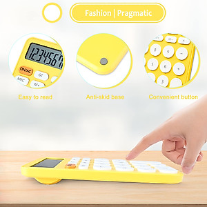 Standard Calculator 12 Digit,Desktop Large Display and Buttons,Calculator with Large LCD Display for Office,School, Home & Business Use,Automatic Sleep,with Battery,with Battery (Yellow and White)