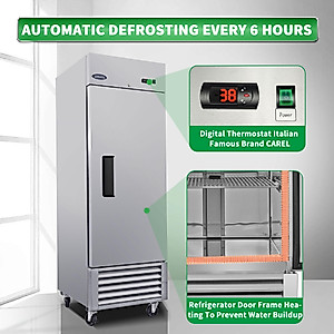 ORIKOOL 27" W Commercial Refrigerator Upright, 33℉ ~ 40℉ Stainless Steel Reach-in Refrigerator, 3 Adjustable Shelves, LED Lighting, 23 Cu.ft