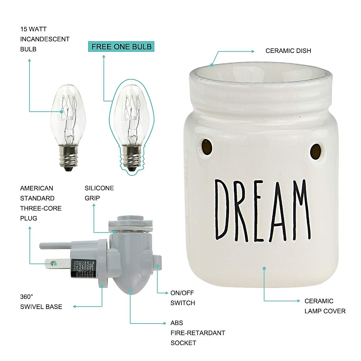 STAR MOON Mason Jar Candle Warmer for Rae Dunn Inspired Decor Wax Warmer for Scented Wax Plug in Wax Warmer with One More Bulb Home Decor Wall Decor White (Dream)