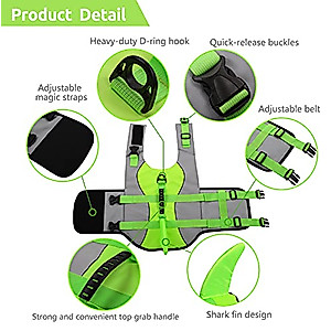 ASENKU Dog Life Jacket Pet Life Safety Vest for Swimming Boating, Dog Shark Life Jackets Dog Lifesavers Swimsuits for Pool, Dog Water Floatation Vest for Small Medium Large Dogs, Green, Large