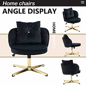 Mcltopz Velvet Office Chair Armless Desk Chair No Wheels, Modern Swivel Cute Vanity Chair with Gold Cross Legs, Ergonomic Mid Back Adjustable Wide Seat Computer Task Chair for Makeup Vanity Home Black