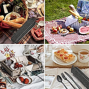 Portable Reusable Travel Utensils Silverware with Case,Travel Camping Cutlery set,Chopsticks and Straw, Flatware Cutlery Set with Case, Stainless steel Travel Utensil set Top (Black)