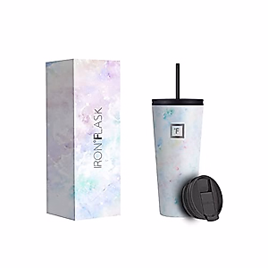 IRON °FLASK Classic Tumbler 2.0-2 Lids (Straw/Flip), Vacuum Insulated Stainless Steel Bottle, Modern Double Walled, Drinking cup, Simple Thermo Travel Mug, Hydro Water Metal Canteen - Pearl, 32 Oz