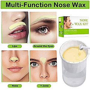 Nose Wax Kit ,Nose Hair Removal Kit with Wax beads 20 Safe Tip Applicator,10 Containers and 10 Moustache Stencils , Nose Waxing Kit for Men and Women Easy, Quick and Painless Nose Hair Wax