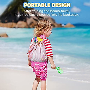 Airensky Beach Towels for Kids, 58" x 28" Portable Quick Dry Beach Towel, Super Soft and Absorbent Child Towel, Cute Camping Pool Towel for Girls(Pink Seahorse)