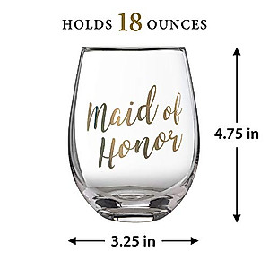 Lillian Rose Gold Maid of Honor Stemless Wine Glass, 1 Count (Pack of 1)