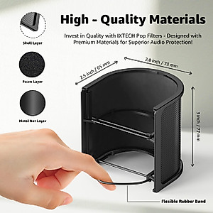 IXTECH Microphone Pop Filter, Mic Pop Screen with Metal Mesh and Foam Filter, Handheld Mic Windscreen Cover Pop Shield, Noise Shield Microphone Accessories for Podcasts Recording Vlogging Streaming.