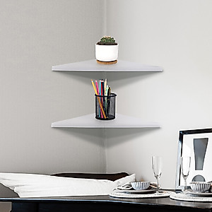 evron Corner Mounting Shelf,Easy to Install Wall Corner Shelf,Wood Immitation with Hole Pattern,Set of 2 (Clear)
