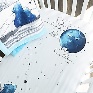 JumpOff Jo - 3 Piece Crib Bedding Set for Boys and Girls, Fitted Crib Sheet, Crib Skirt, & Hypoallergenic Quilt - Microfiber Baby Nursery Bedding - Mama Bear Blue