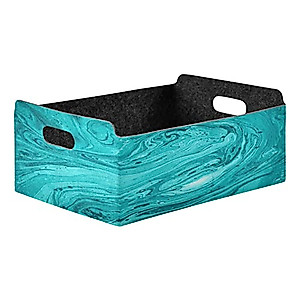 Kigai Collapsible Felt Storage Bins Turquoise Marble Rectangle with Handle Storage Bins Baskets Toys Storage Basket for Organizing Closet Clothes Office Books Home Decor