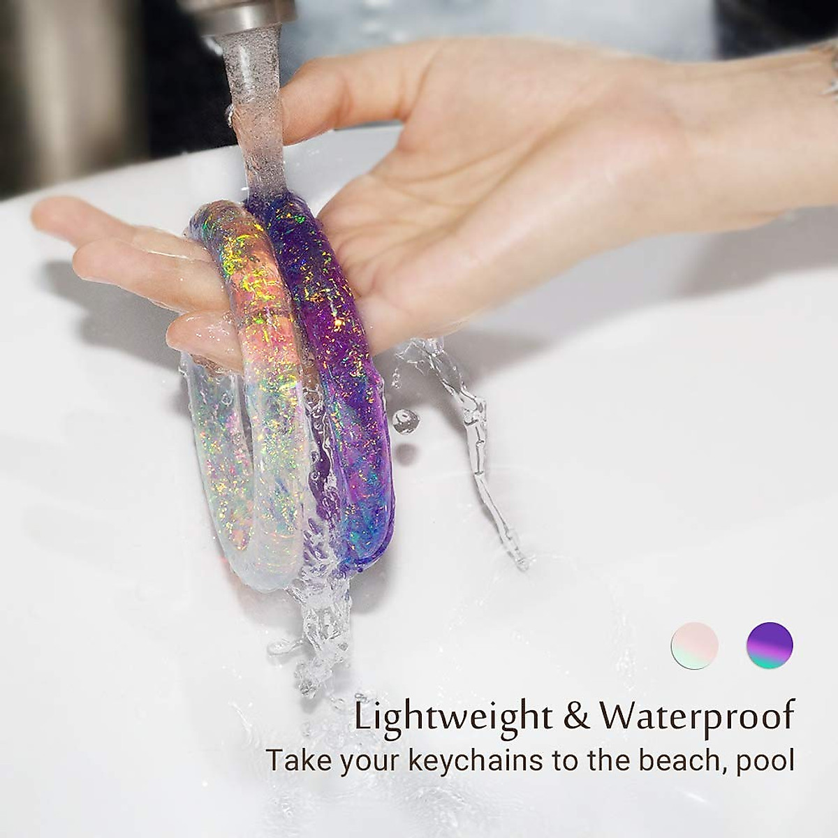 Mymazn Bangle Key Ring Bracelet for Women Wristlet Keychain Bracelets Holographic Circle Keyring for Wrist, Gift for Women Girls