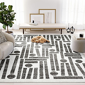 Abani Nomad Cream & Grey Area Rug 2' x 3' for Living Room, Bedroom - Geometric Pattern - Durable & Easy to Clean