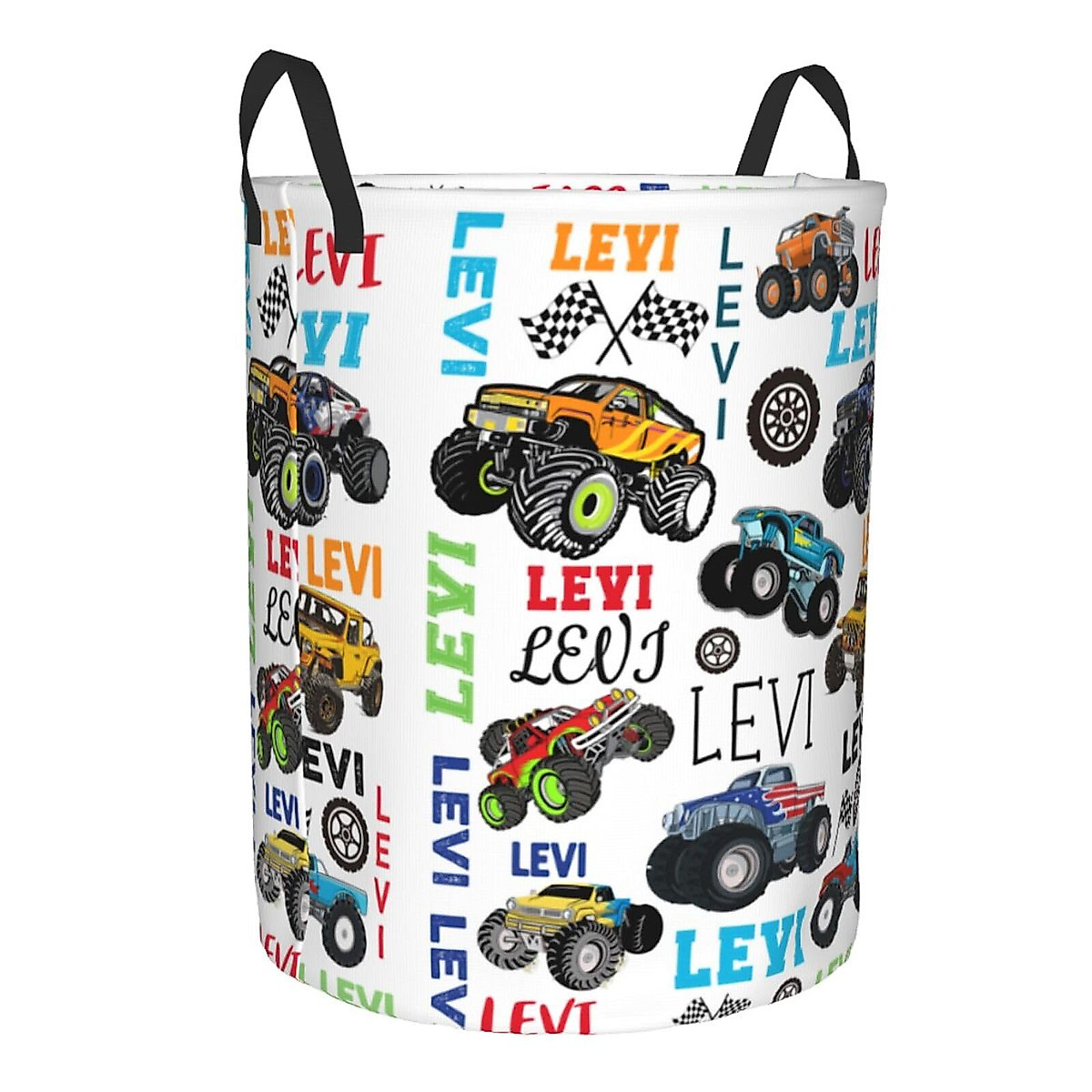 Personalized Mon-Ster Truck Laundry Hamper Gifts, Custom Trucks Laundry Basket With Name for Kids Boys Girls Adult, Collapsible Baby Laundry Hamper, Dirty Clothes Hamper With Handles 16.5x13.8 Inch