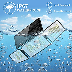 daphino Solar Lights Outdoor, 2500LM 252LEDs Solar Motion Lights Outside, 3 Head 355° Wide Angle Street Area Lights, IP67 Waterproof Spot Lights with 7.9 * 3.5in Tempered Glass Solar Panel(2 Pack)