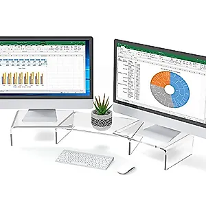 Acrylic Monitor Stand Riser,Dual Monitor Stand with Adjustable Length and Angle,3 Shelf Monitor Stand Riser with Anti-Slip Mat for Laptop, Computer, PC, Printer,TV Screen