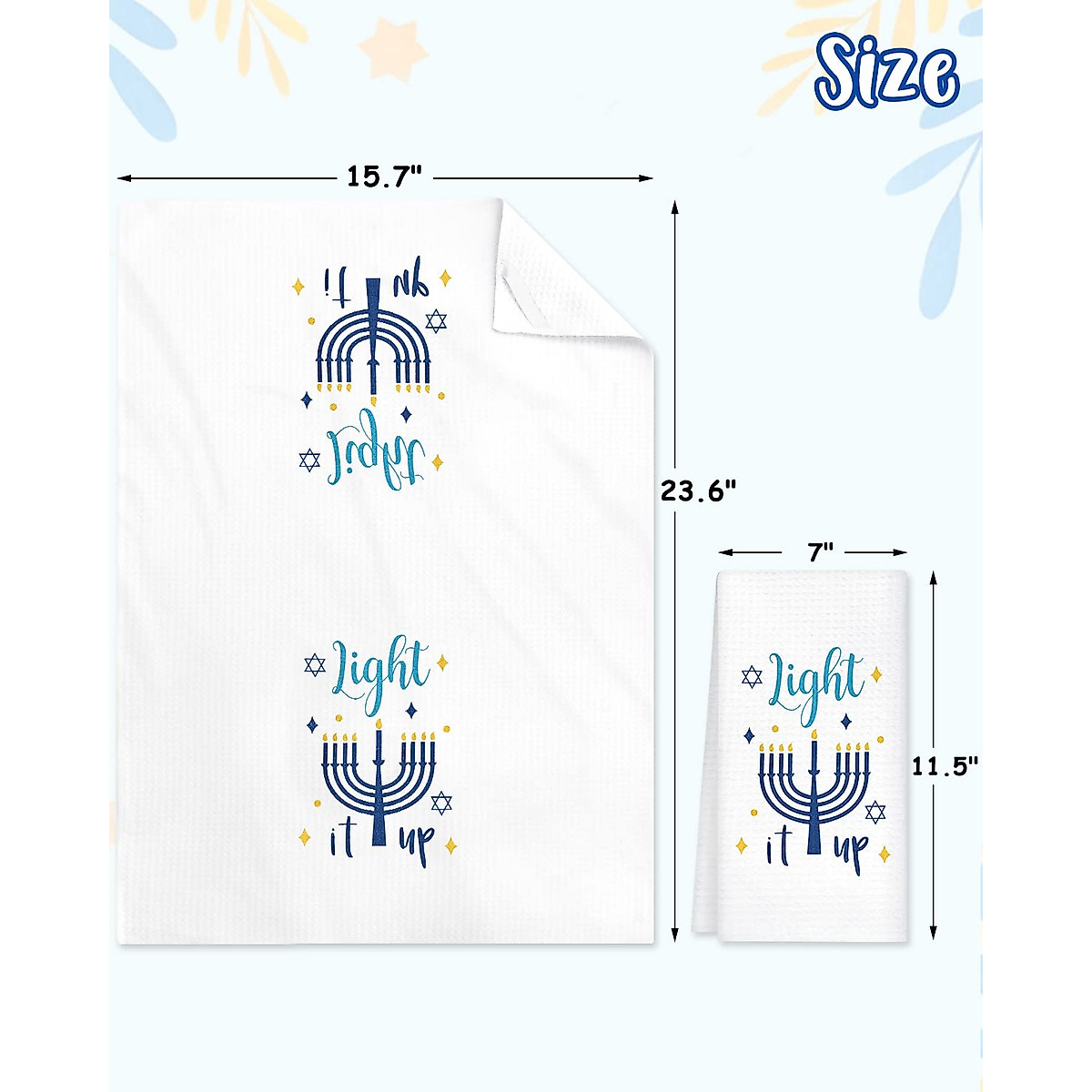 Vansolinne Hanukkah Kitchen Towels Chanukah Dish Towels Decorative Waffle Tea Towels Set of 4 - Fun Hostess Kitchen Decor Hanukkah Decorations, Housewarming Presents