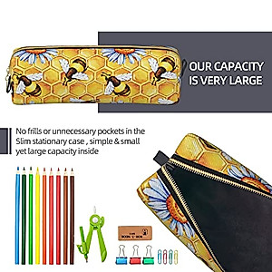 IMPCOKRU Small Pencil Bag Study Pencil Bag Key Pouch,Honeybee and Golden Hive,Stationery Storage Pencil Case for School Office Travel
