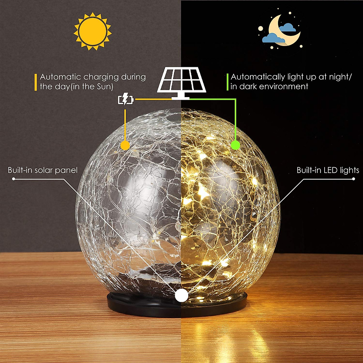 Solar Lights Outdoor Garden Yard Decor Solar Garden Gift Lights Cracked Glass Ball Waterproof Warm White LED Solar Lights Outdoor Decorative for Garden Decor Walkway Patio Yard Lawn, 1 Globe (4.72')