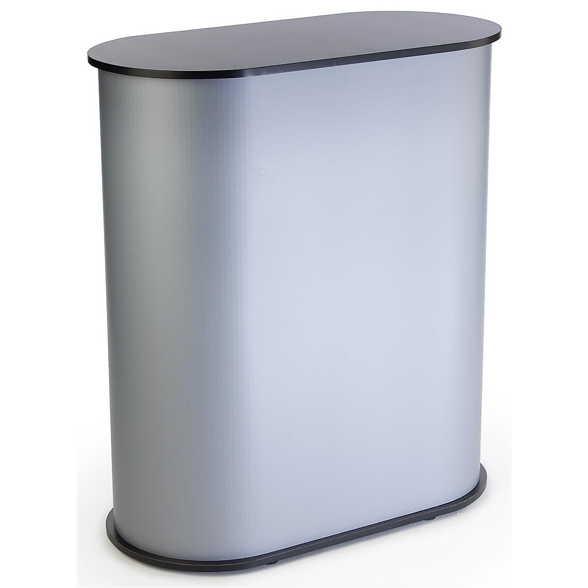 Trade Show Counter with Satin Gray Sidewalls, Interior Shelf, Lightweight Portable Construction.