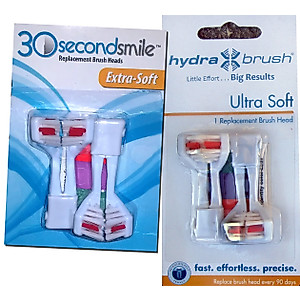30 Second Smile - Ultra Extra Soft (2 Pack) Dual Brush Replacement Heads for Electric Toothbrush - Teeth Whitening, Plaque Removal, Oral Care - Dentist Recommended