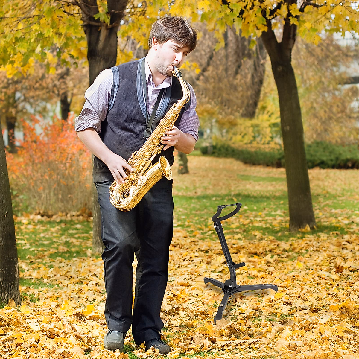 EASTROCK Alto&Tenor Saxophone Stand Folding Saxophone Stand Saxophone Holder Rack with 2 Detachable Flute/Clarinet Holders Carrying Bag