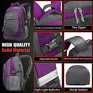 Backpack Bookbag for School College Student Sturdy Travel Business Hiking Fit Laptop Up to 15.6 Inch Multi Compartment Gifts for Men Women Night Light Reflective (Purple A)