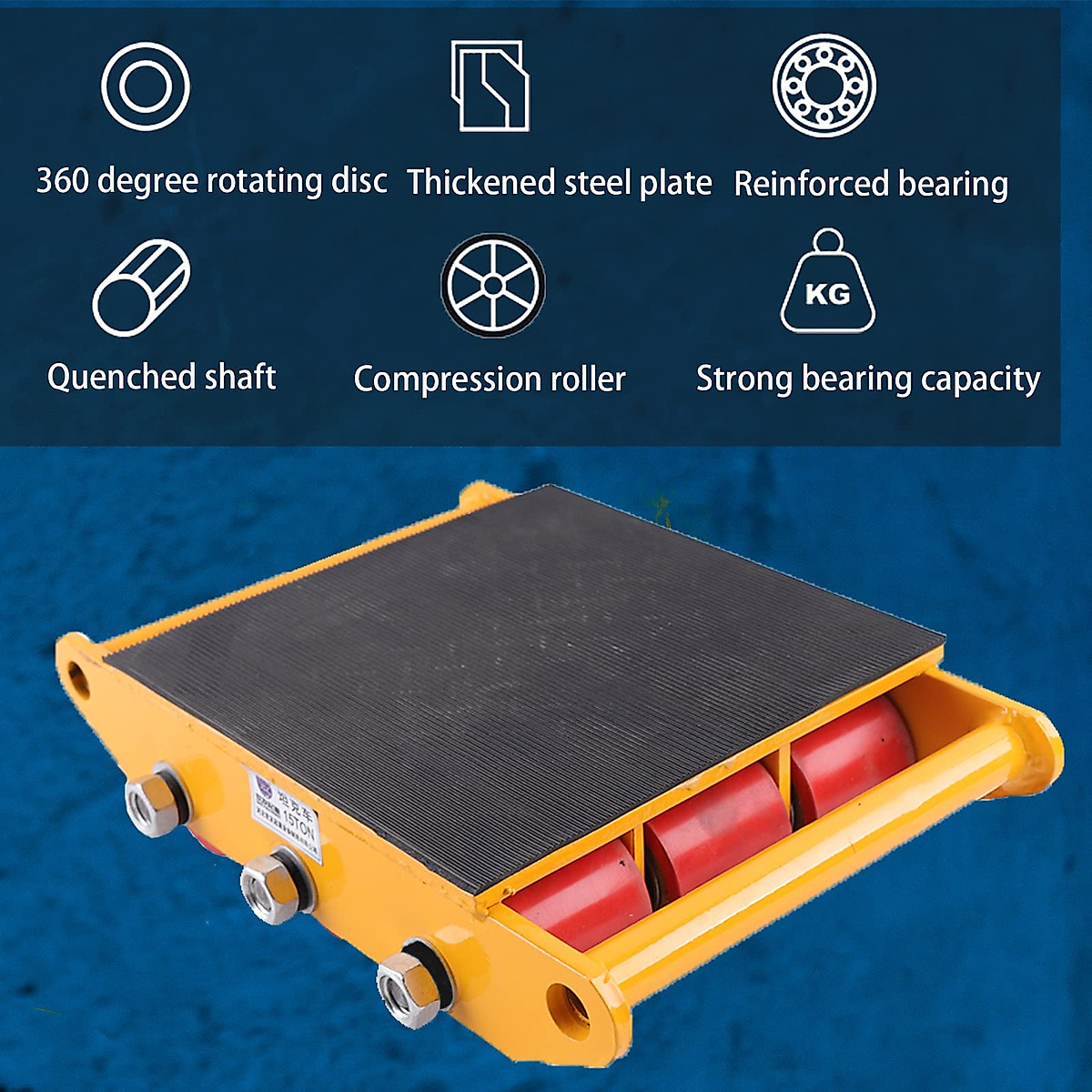 Machinery Mover, 15T Machinery Skate Dolly, 33000lbs Machinery Moving Skate, with 360° Rotation Cap and 9 Rollers, Heavy Duty Industrial Moving Equipment, Yellow, 1pc