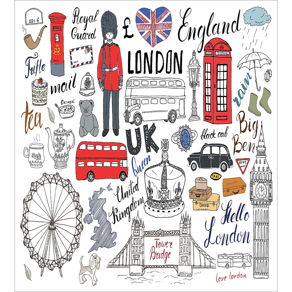 Ambesonne Hipster Duvet Cover Set, I Love London Double Decker Bus Telephone Booth Cab Crown of United Kingdom Big Ben, Decorative 2 Piece Bedding Set with 1 Pillow Sham, Twin Size, White Red