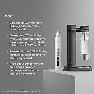 aarke Carbonator lll with CO2 Cylinder, Sparkling & Carbonation Water Machine, Stainless Steel with PET BPA-Free Reusable Bottle Volume 800 mL (Matte Black)