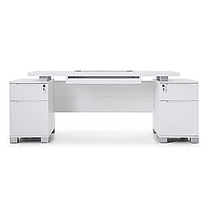Zuri Furniture 79" Modern Ford Executive Desk with Filing Cabinets - White