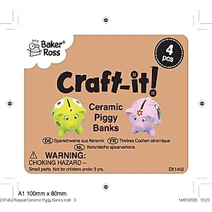 Baker Ross EK1452 Piggy Banks - Pack of 4, Creative Art and Craft Supplies for Kids to Make, Personalise and Decorate, Ceramic, 7.5cm