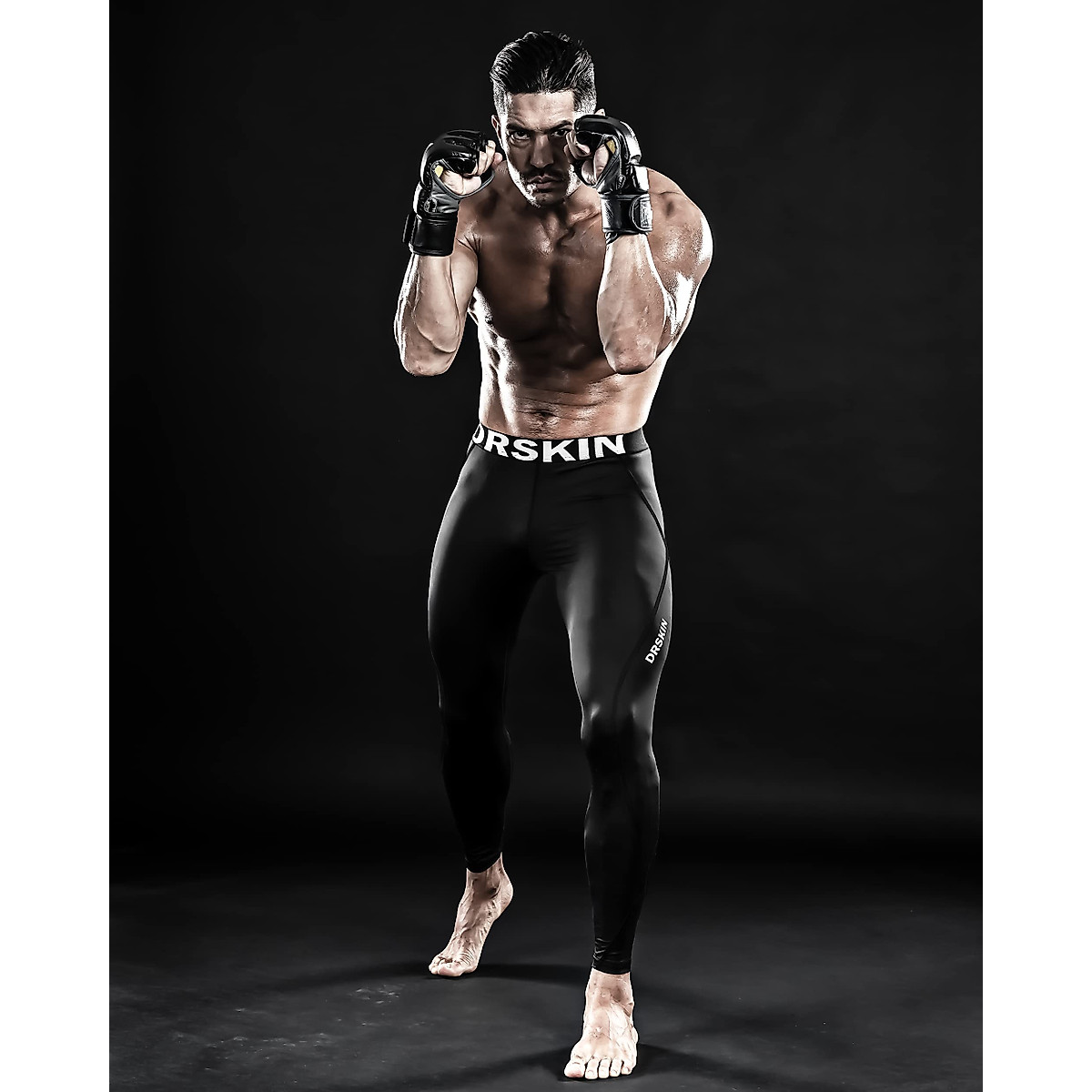 DRSKIN Compression Cool Dry Sports Tights Pants Baselayer Running Leggings Yoga Rashguard Men (M, Black)