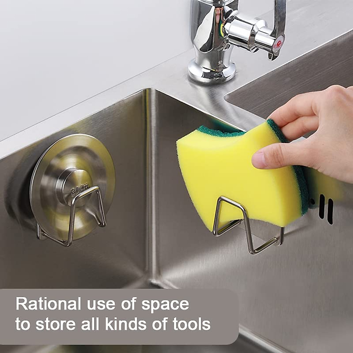 yeulluey 4Pcs Sponge Holder for Kitchen Sink, Strong Adhesive Small Sink Caddy Rustproof Waterproof Quick Drying Dish Holder SUS304 Stainless Steel