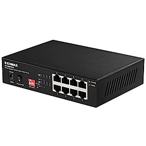 Edimax GS-1008PHE V2 Long Range 8 Port Gigabit Switch with 4 PoE+ Ports, Supports Long Range Up to 200M, Port-Base VLAN, QoS, Auto-detect PD, Total 60W with External Power Adapter