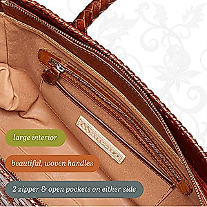 Mauzari Women's Leather Tote with Woven Handle (Koa)