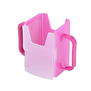Adjustable Bottle Cup Holder Spill-Proof Milk Box Drinking Bottle Cup Holder with Handle for Baby Toddler Kid Child Kitchen Tool(Red)